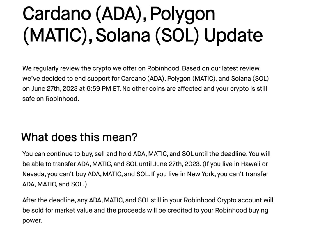 Exchange Crypto Robinhood Delisting Cardano, Polygon, dan Solana! Apa yang Terjadi? - Pintu News
