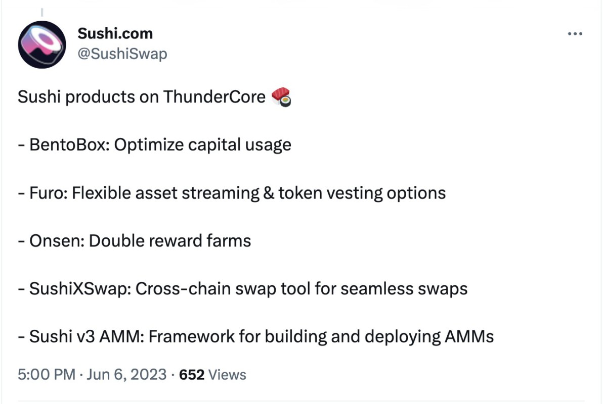 SushiSwap Berkolaborasi dengan ThunderCore untuk Meningkatkan Sektor Gaming Web3 - Pintu News