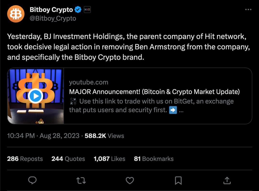 BitBoy Crypto Memutuskan Hubungan dengan YouTuber Ben Armstrong, Ada ...