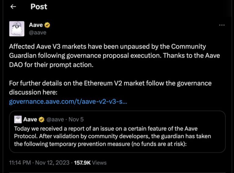 Pasar Aave V2 dan V3 Kembali Berjalan Setelah Ancaman Keamanan - Pintu News