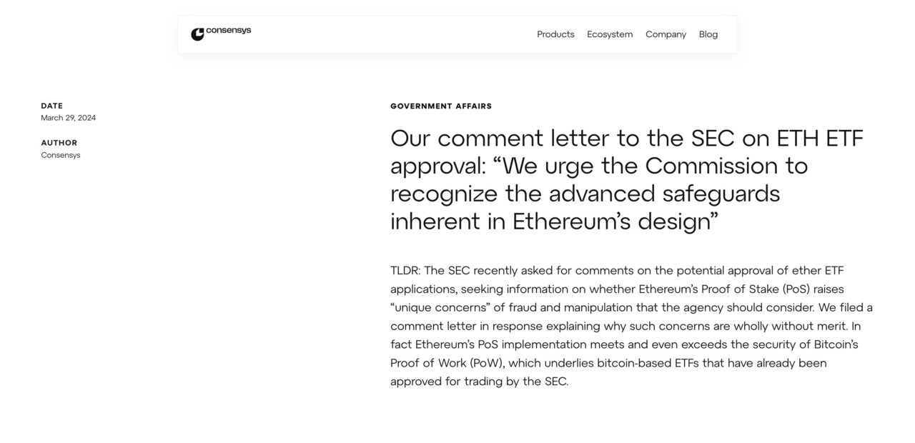 ETFs Ethereum Spot: SEC Khawatir Penipuan, Consensys Sebut Tak Berdasar? - Pintu News