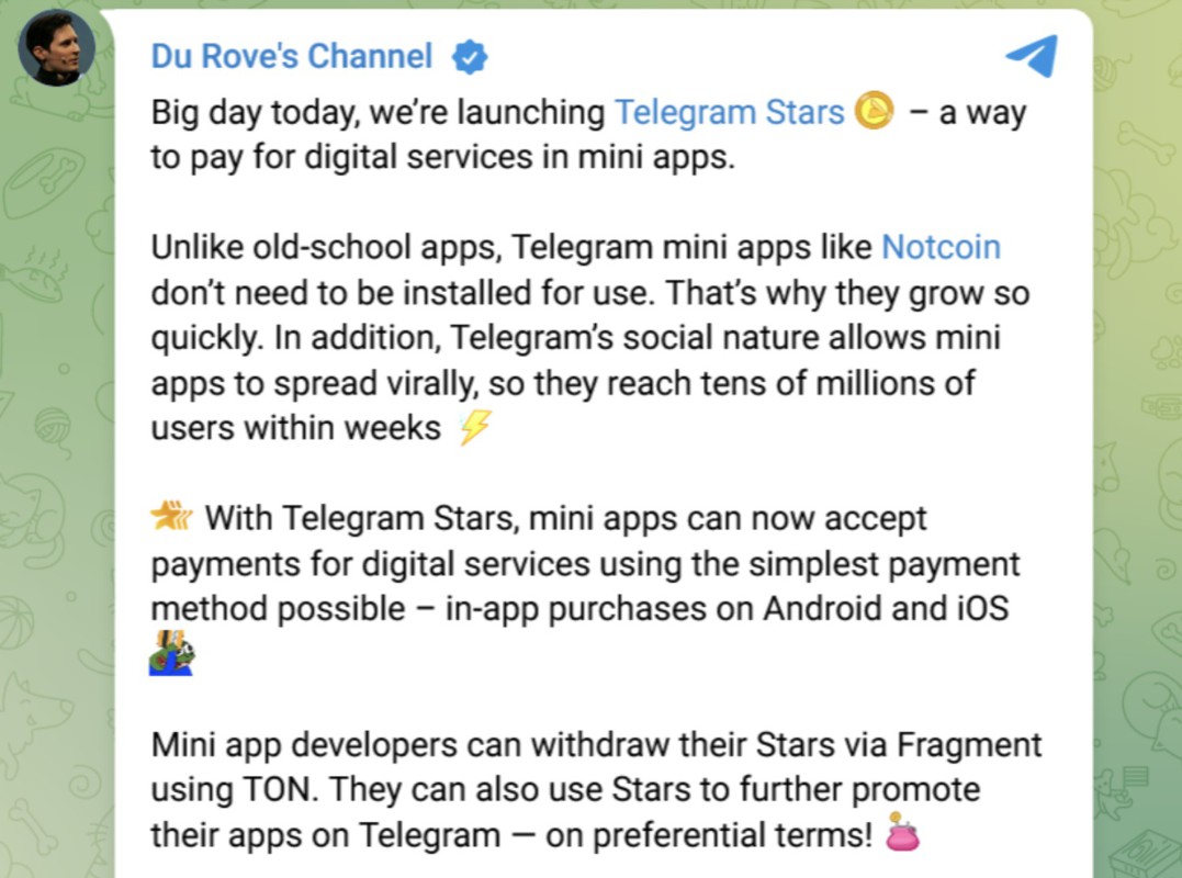 Telegram Luncurkan Fitur Pembayaran Digital Baru ‘Stars’, yang Mendorong Harga TON Naik! - Pintu ...
