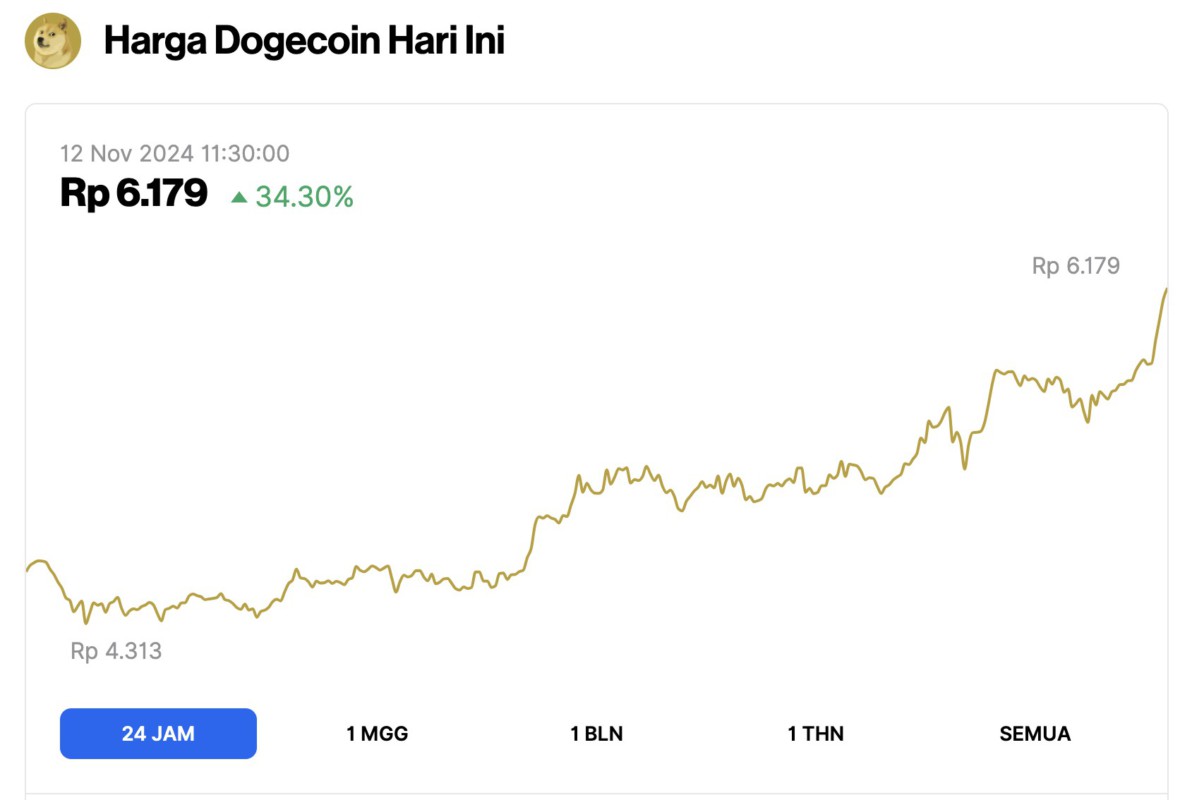 Harga Dogecoin Meroket Capai Rp6.000 Hari Ini (12/11/24): DOGE Berpotensi Naik 50%? - Pintu News